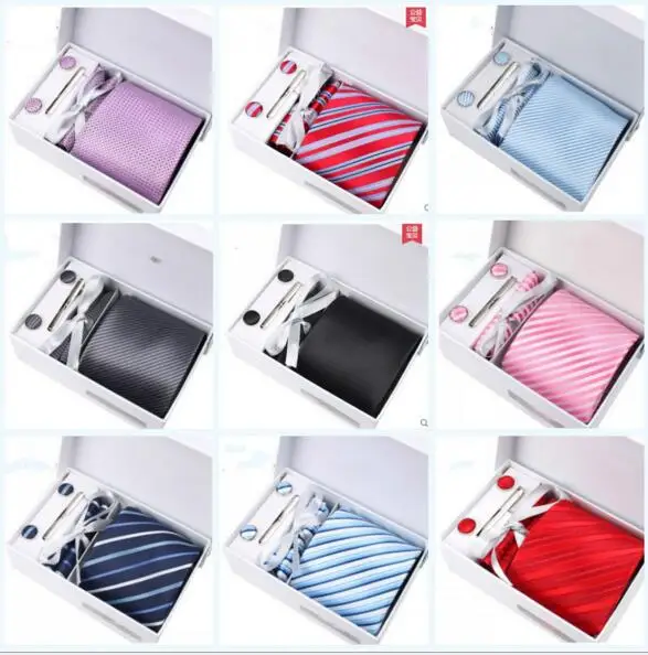 Corbata de negocios de 8,5 CM para hombre, conjunto de corbata de bolsillo, caja de regalo de ...