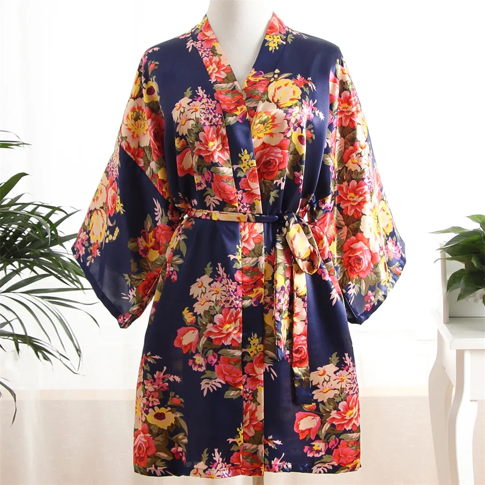 Summer Print Lady Kimono Bathrobe Bride Bridesmaid Wedding Robe