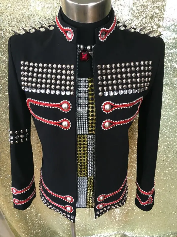 High Quality Handmade Men's Slim Rivets Jacket Costumes Stage ...