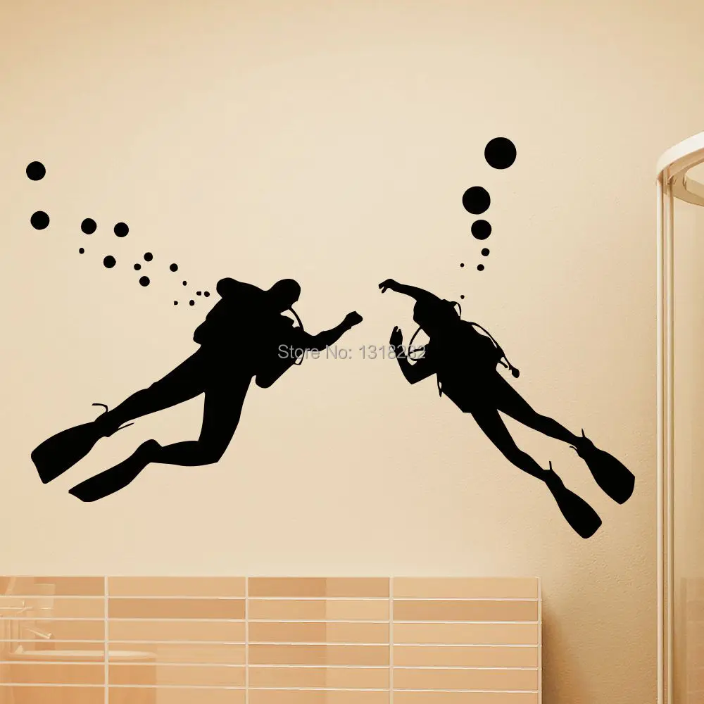 Wall Vinyl Decals Scuba Diver Diving Ocean Sea Decal Sticker Two Divers ...