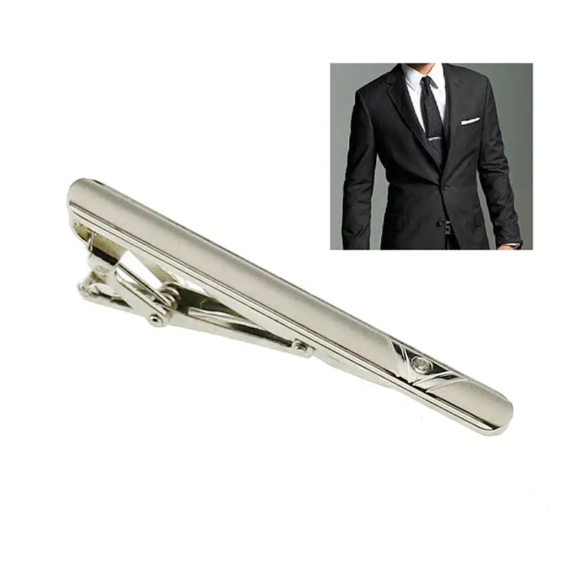 New Simple Necktie Tie Clasp Clip Gentleman Metal Silver Tone Girl