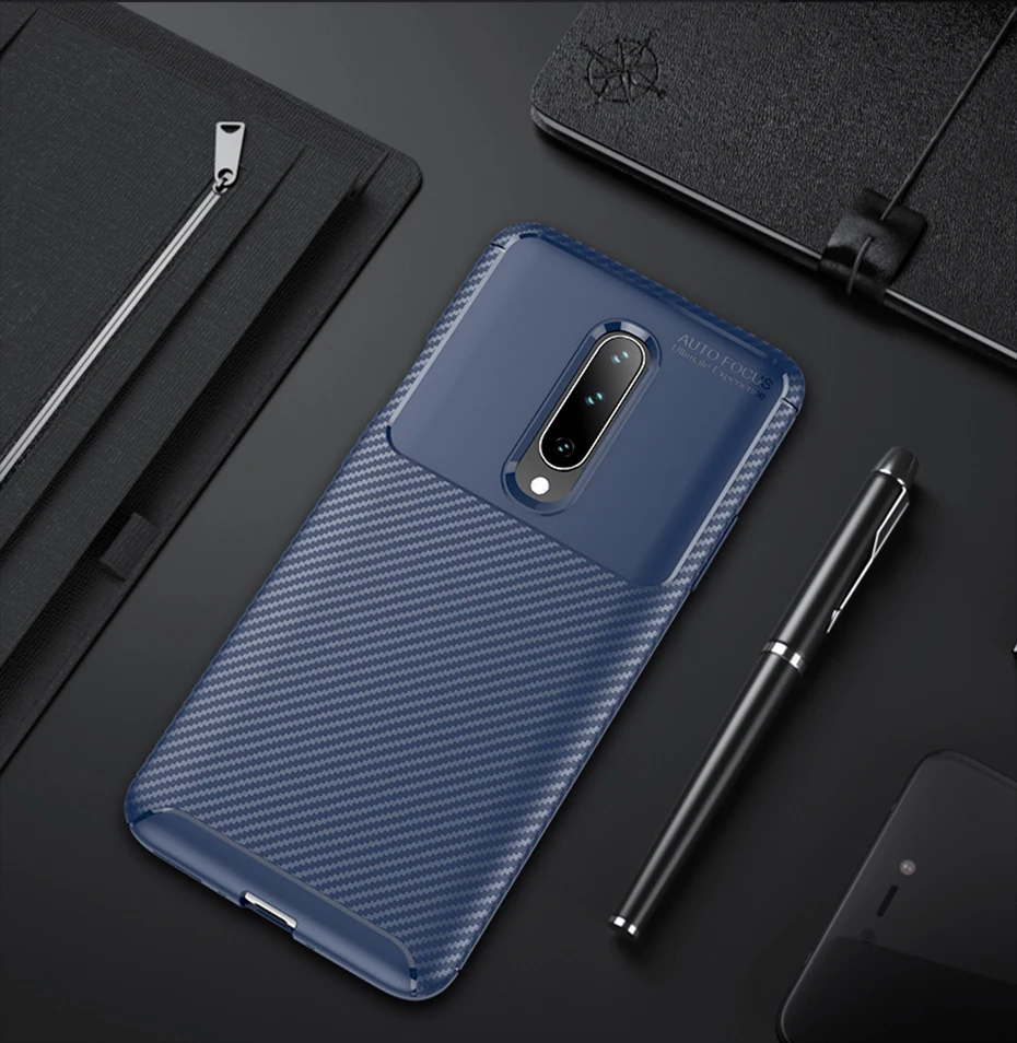 For OnePlus 7 Pro Case Soft Silicon TPU Cover Carbon Fiber Shockproof ...