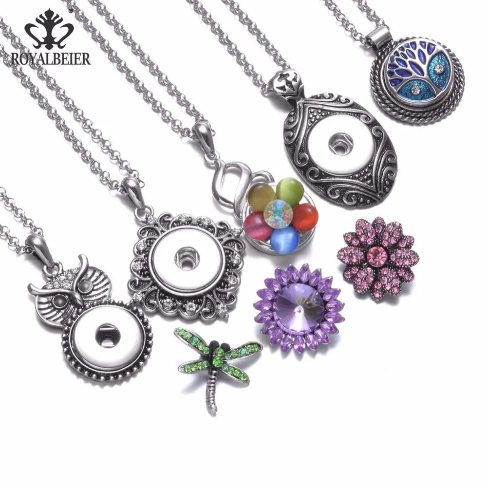 RoyalBeier Cute Owl Charm Shape Snaps Pendant Necklace 18mm Snap Button ...