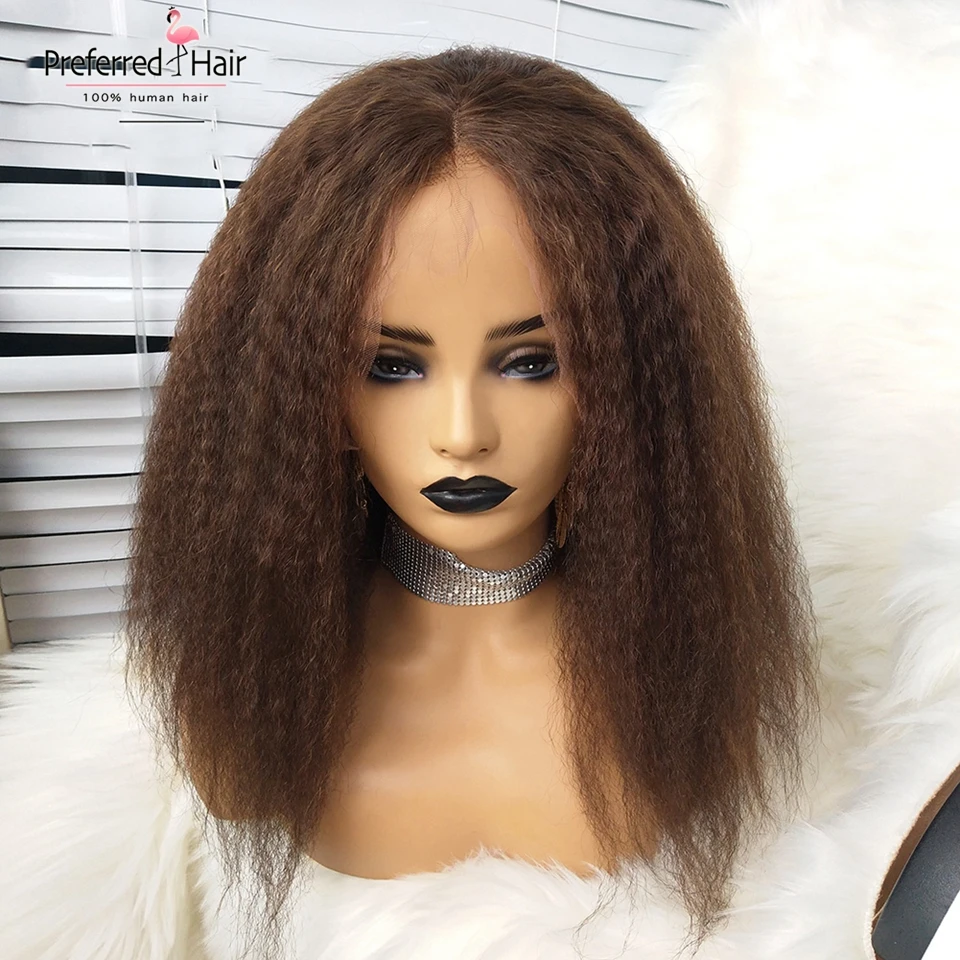 Preferred Kinky Straight Wig Brazilian Yaki Straight Lace Front Human Hair Wigs For Black Women