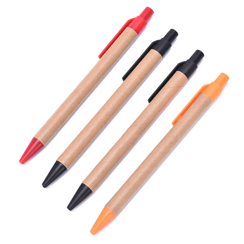 1/50pcs ECO Friendly Recycled Paper Barrel Pen Wooden Clip Ball Pen-in ...
