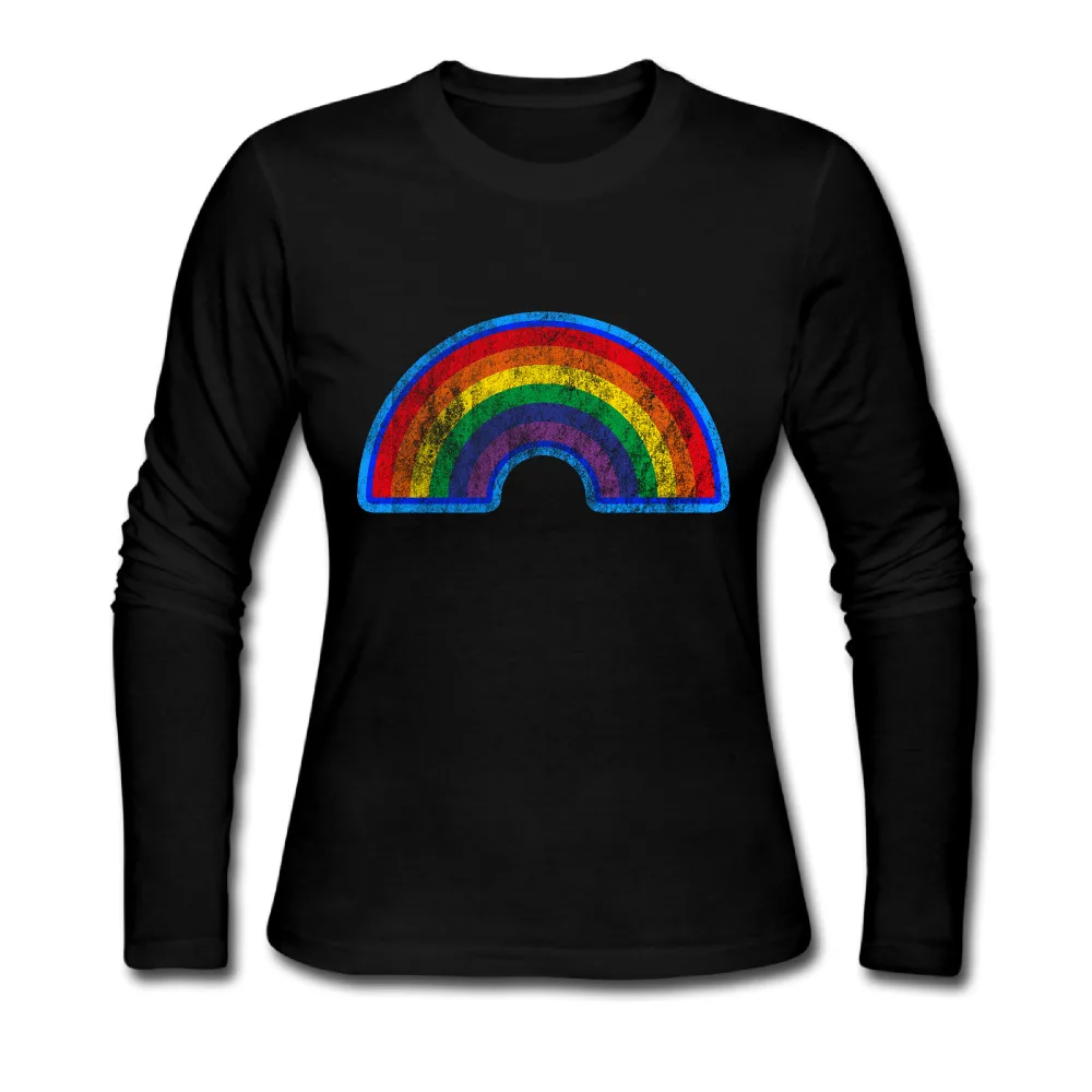 Newest Vintage Full Rainbow T Shirts Women Cotton Long Sleeve t shirt ...