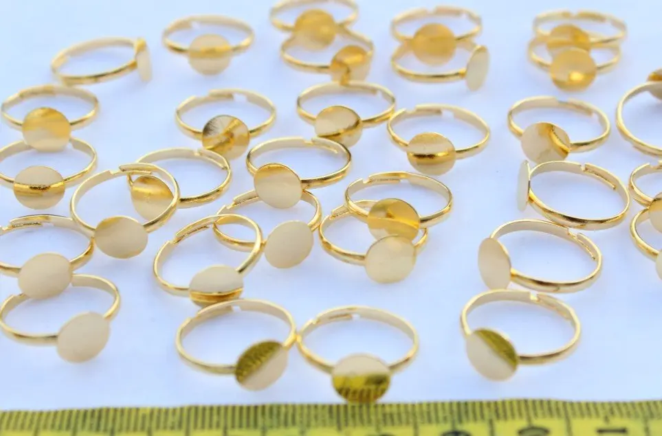 125pcs adult use Adjustable Gold Tone Rings with Glue Pad 8mm wholesale ...