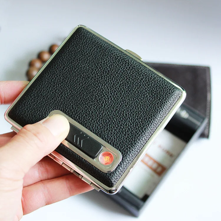 Useful Metal Cigarette Case with Electronic USB Lighter Silver Metal ...