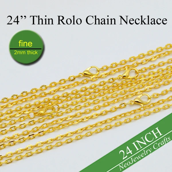 100 24 Inch Gold Rolo Chain Necklace, 2mm Oval Link Cable Chain ...
