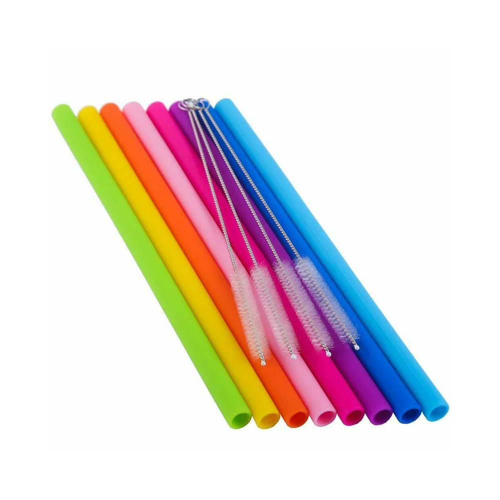 25cm Multi Color Silicone Reusable Drinking Straws 8pcs Straight