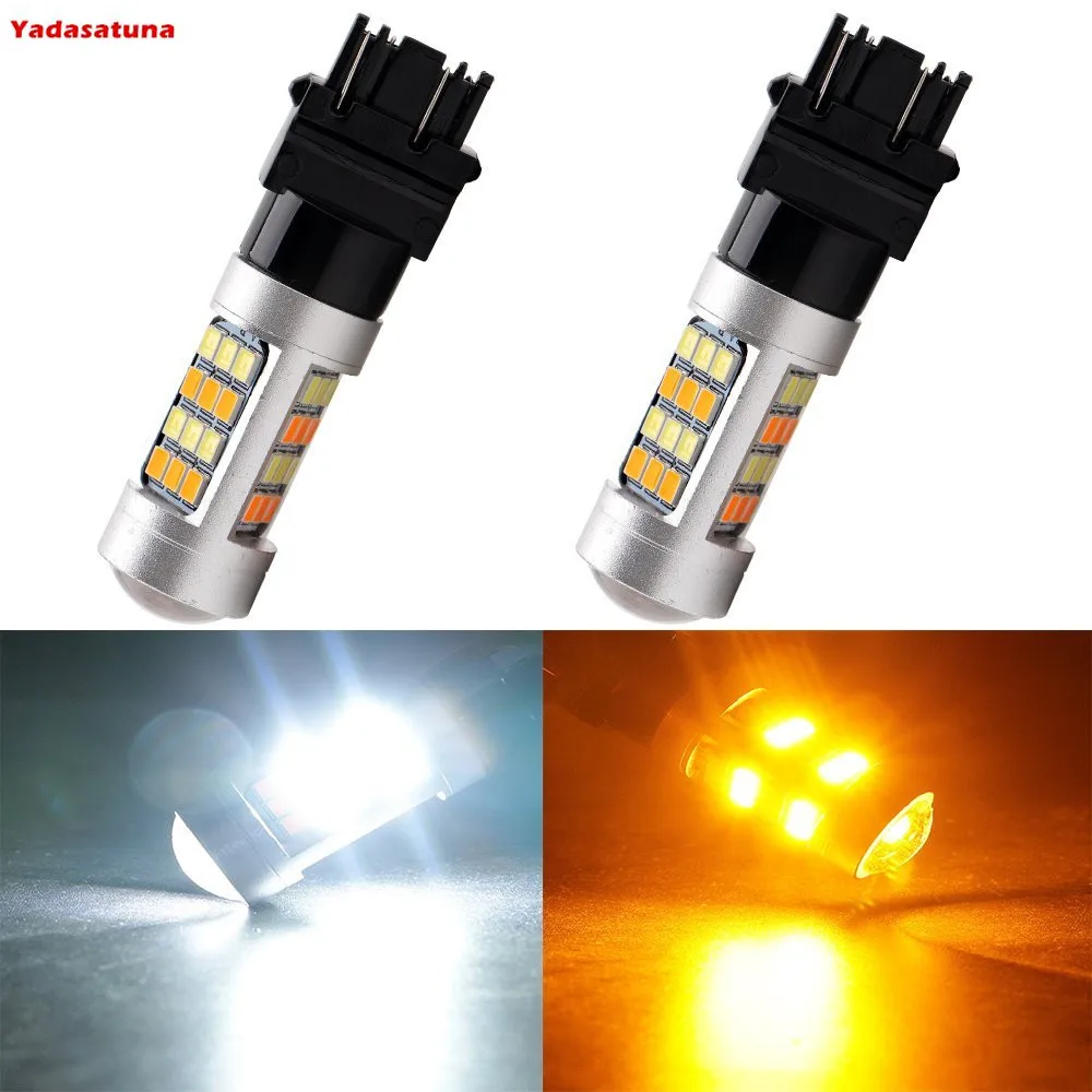 2Pcs 3157 3047 3057 Super Bright 980Lums สีขาว/Amber Switchback 2835 42 ...
