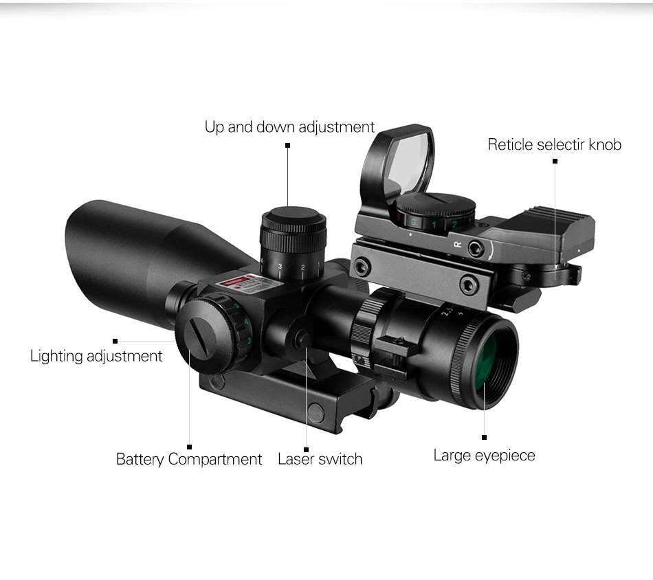 2.5-10x40 Tactical Rifle Scope R Laser Hunting illuminated Airsoft ...