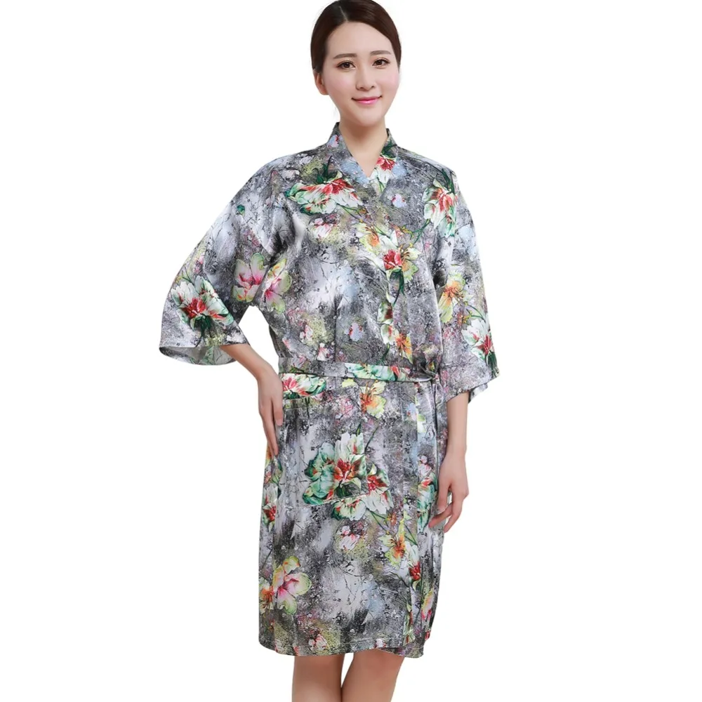 Salon Client Gown Robe Flower Printing Black Smock Kimono Hairdressing ...
