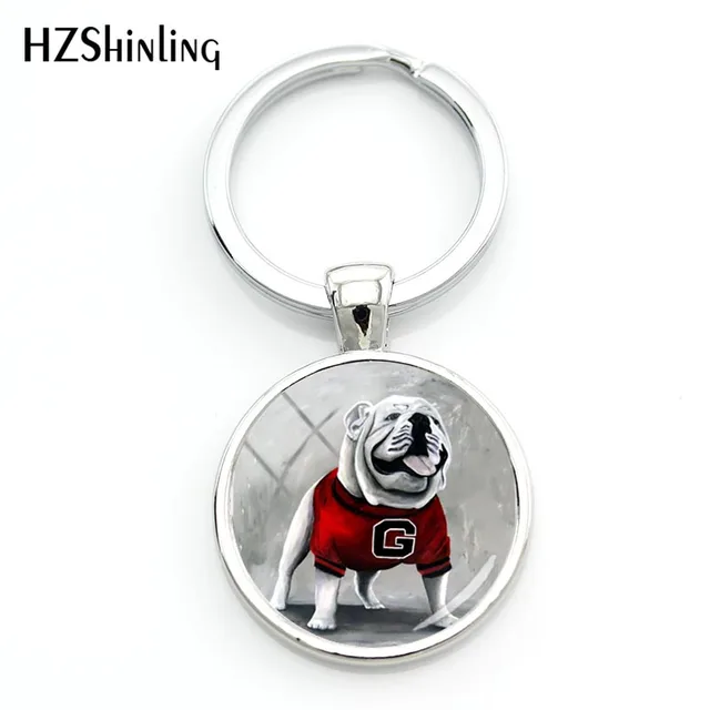 2018 Fashion Bull Dog Keychain British Bulldog Keyring Silver Round ...