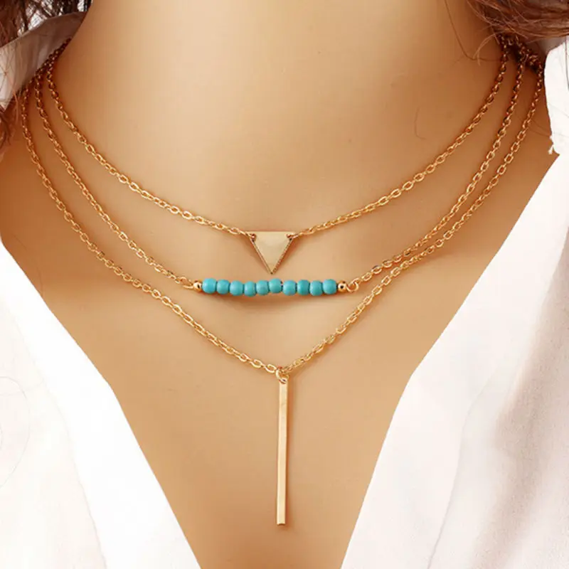 Multi layer Necklace Gold Bead Chain Necklace Women Jewelry Pendant ...