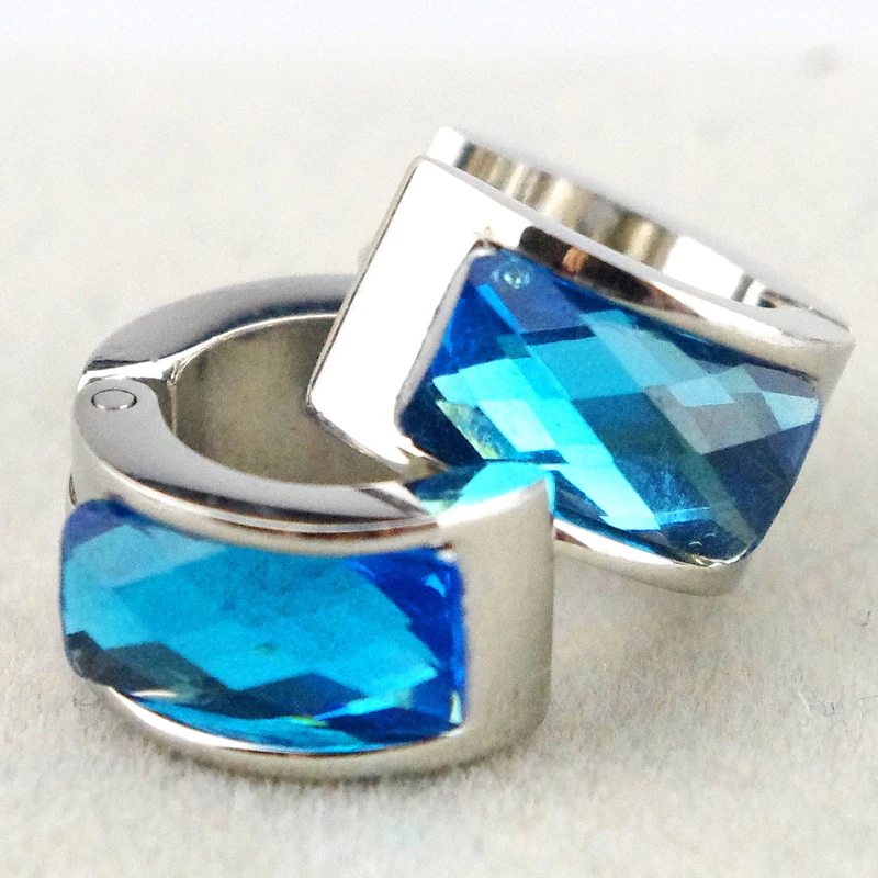 Blue Round Crystal Rhinestone Hoop Earrings Promotion 316l Stainless