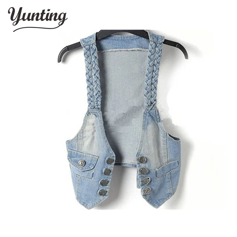 new arrival buttons women denim vest small sleeveless jacket fashion ...