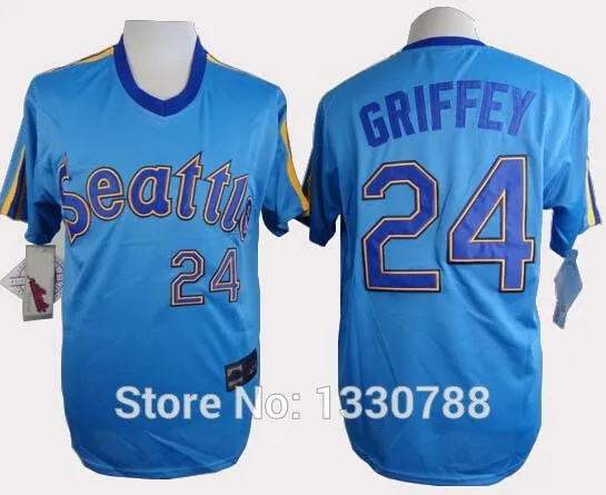 #24 Ken Griffey Jr Throwback Jersey Blue All Stitched Seattle Mariners ...