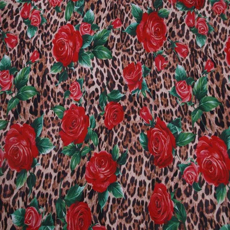 Good Leopard & Rose Printed Dress Fabric Drooping Feel/not Transparent ...