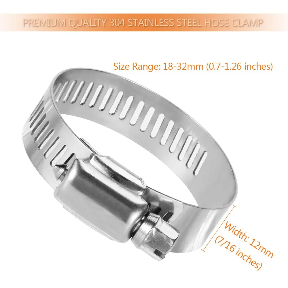 Хомут шланга, 20 упаковка, нержавеющая сталь, регулируемый 18-32 мм ...
