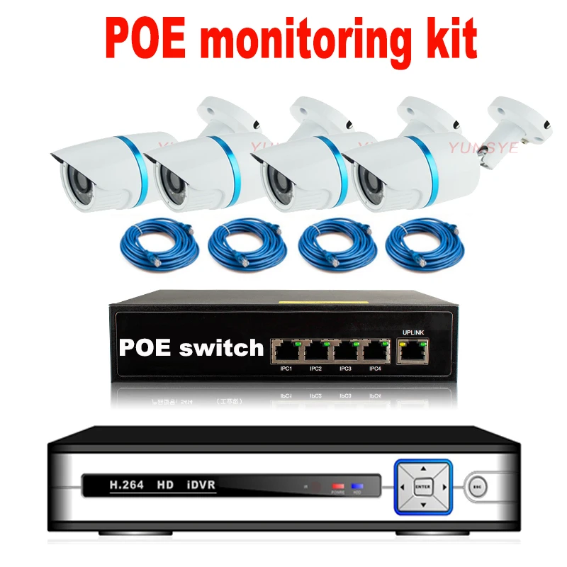 YUNSYE 4CH POE NVR Kit 2MP POE Camera System HD Security IP Camera ...