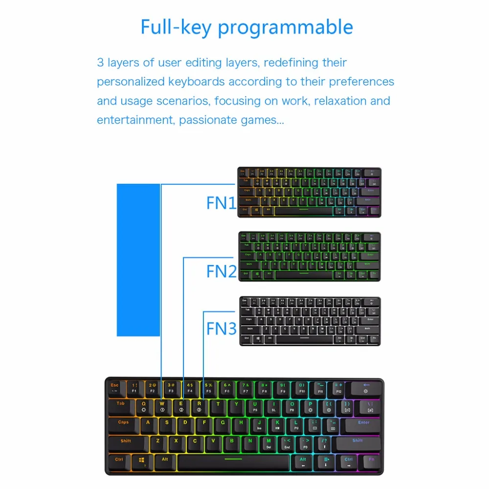 GK61 SK61 61 Key Mechanical Keyboard USB Wired LED Backlit Axis Gaming ...