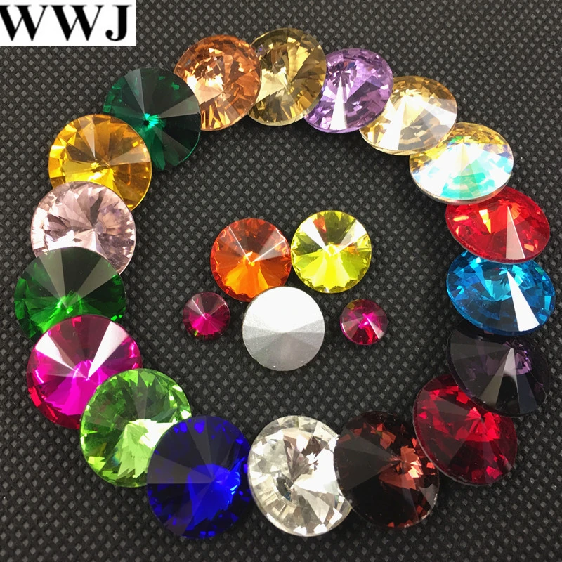 MIXED COLOR Rivoli Crystal 8MM 10MM 12MM 14mm 16mm 18mm Round Fancy ...
