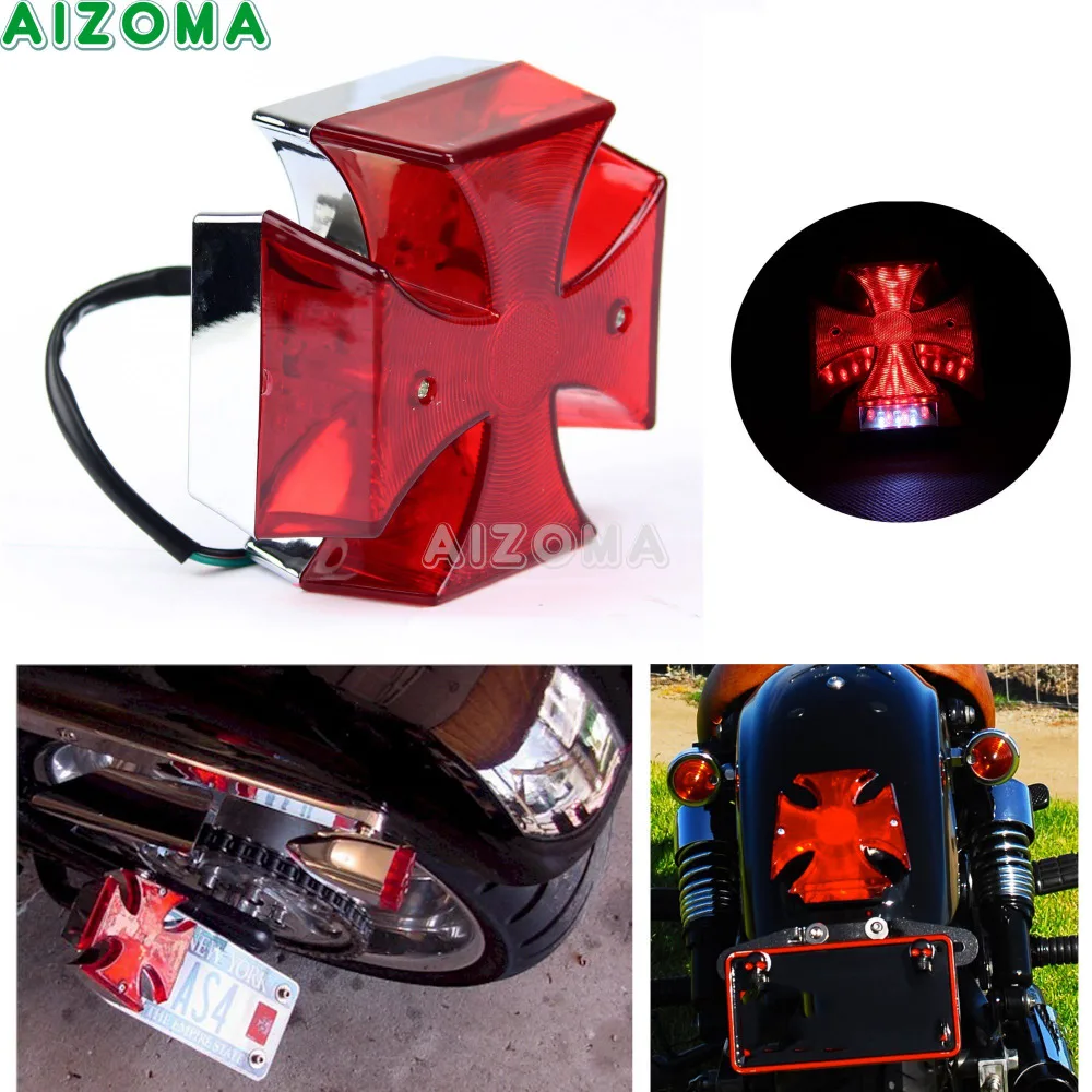Maltese LED Tail Light Motorcycles Iron Cross Brake Taillight License ...