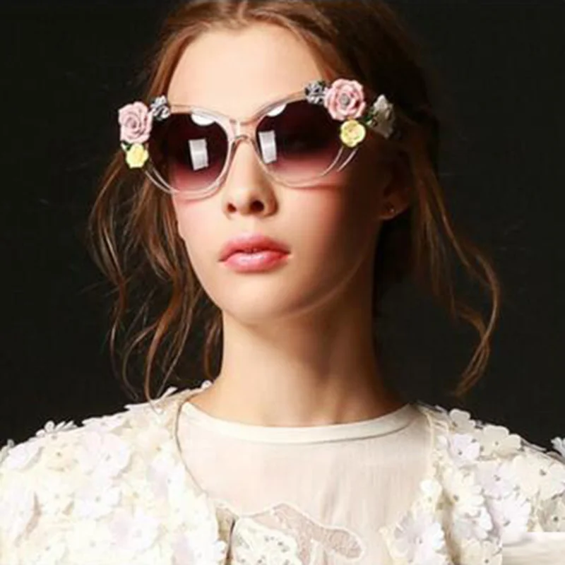 New 2016 Women Luxury Brand Sunglasses Jewelry Flower Rhinestone Decoration Sun Glasses Vintage