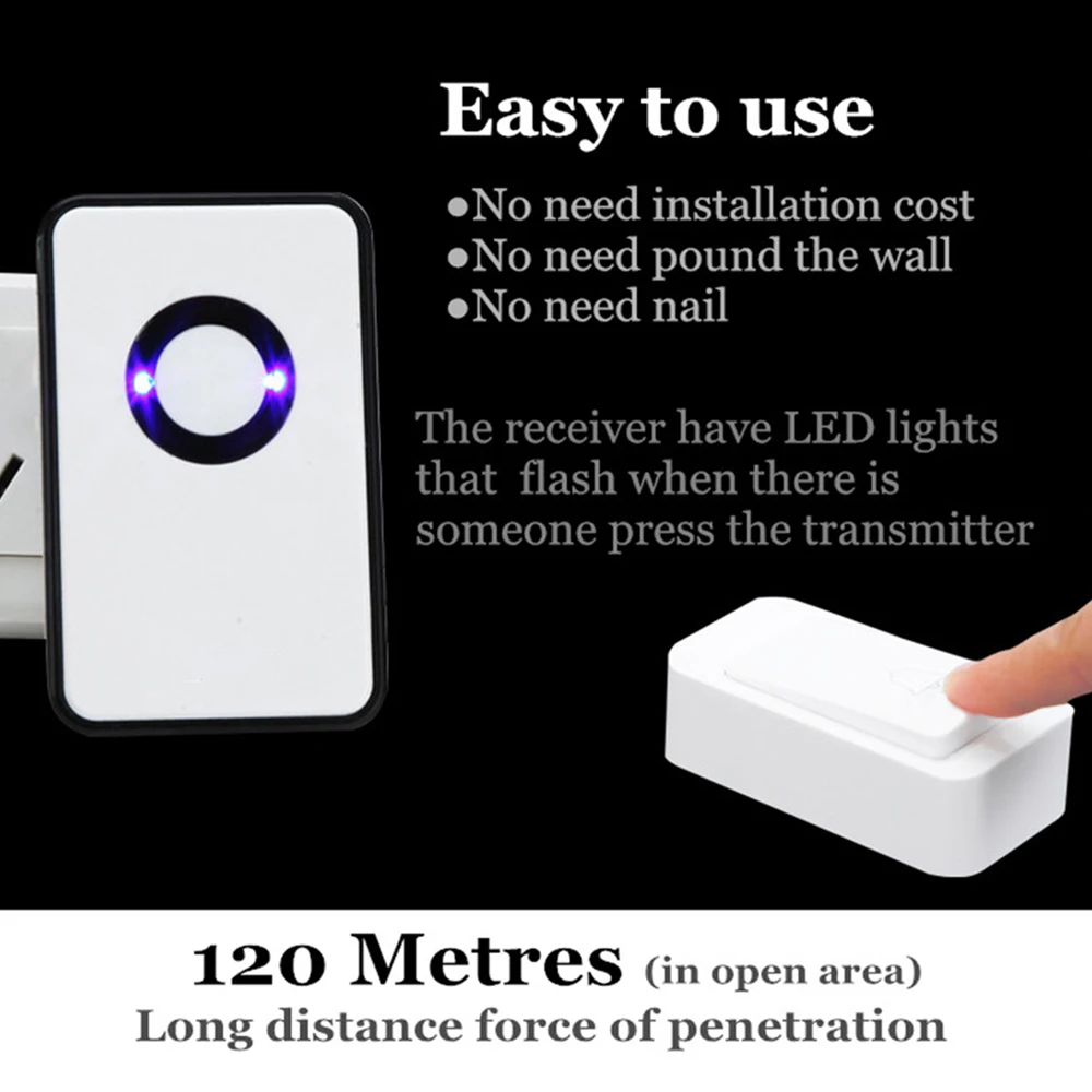 38 Tunes Wireless Cordless Doorbell Remote Control 1 to 2 Door Bell No ...