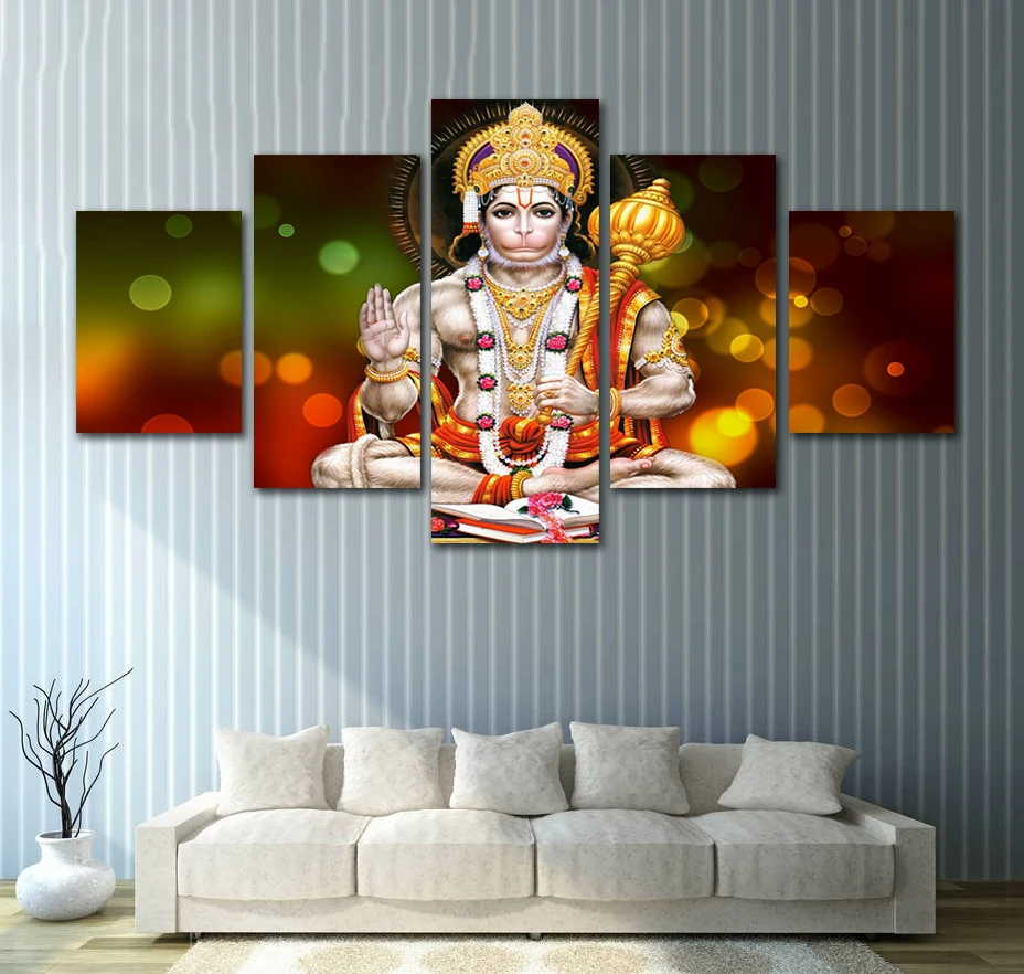 Frameless 5 Pieces Canvas Paintings God Hanuman Pictures for Home ...