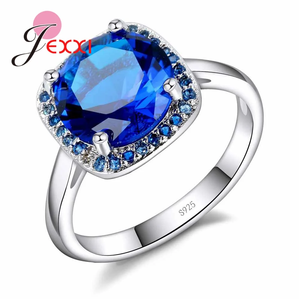 Classic Women Wedding Ring Luxury Square Shape Micro Inlay Full Blue ...
