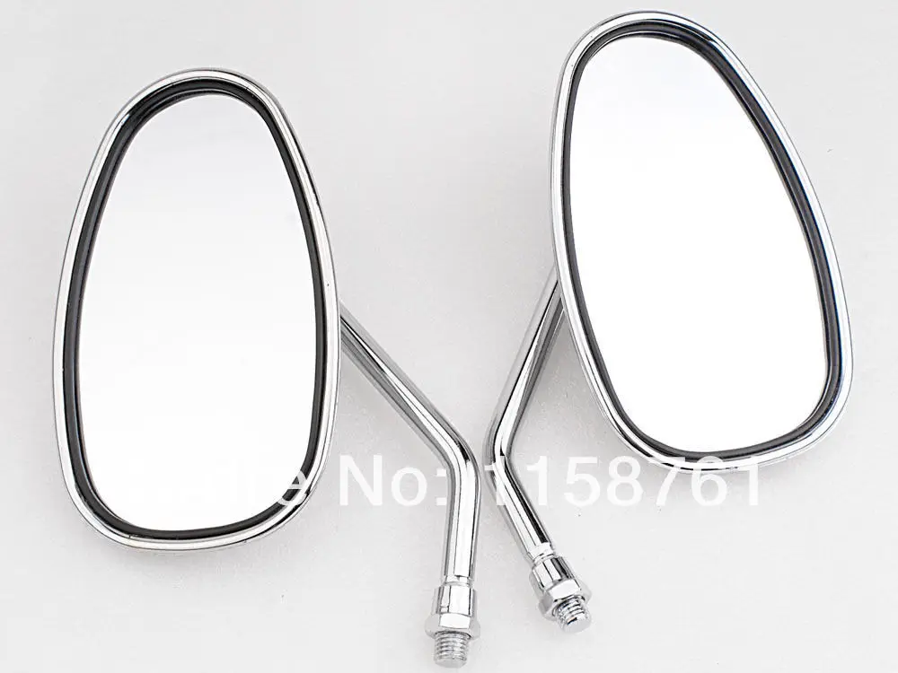 Chrome Motorcycle 10mm Thread Oval Mirrors For Cruiser Touring Custom