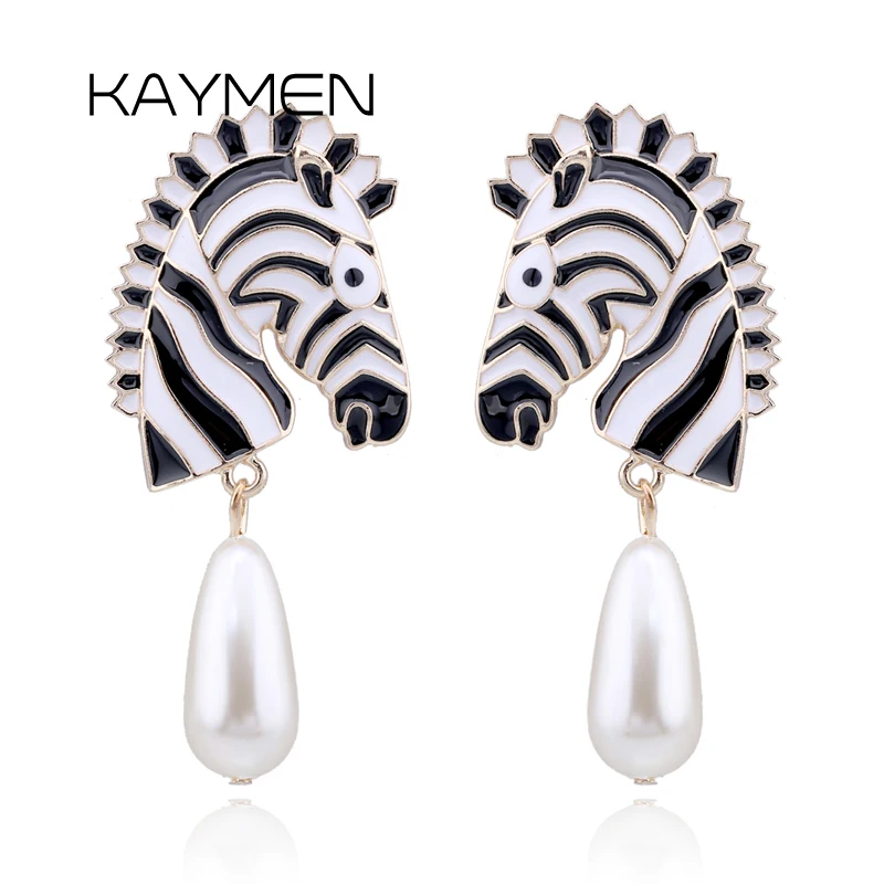 KAYMEN New Gold-Plated Zebra Stud Earrings with Waterdrop Pearls Earrings for Girls Women ...