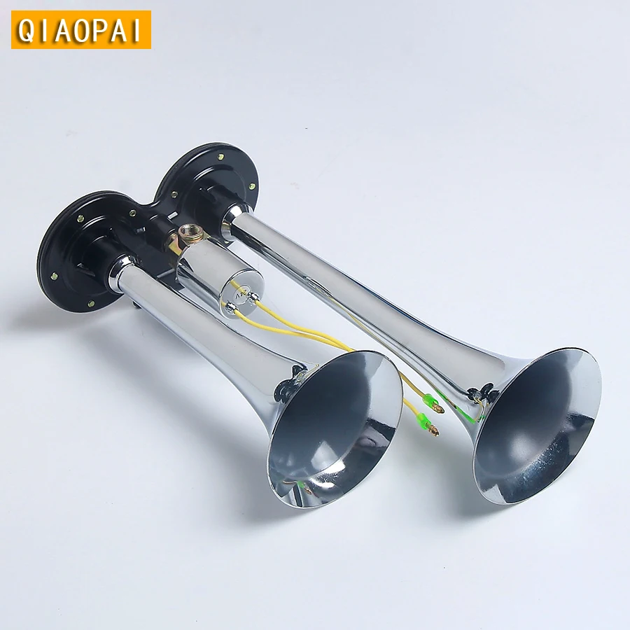 Loud Car Horn 150DB 12V 24V Chrome Siren Horn 12V 24V Two Pipes Dual Way Trumpet Electric Air ...