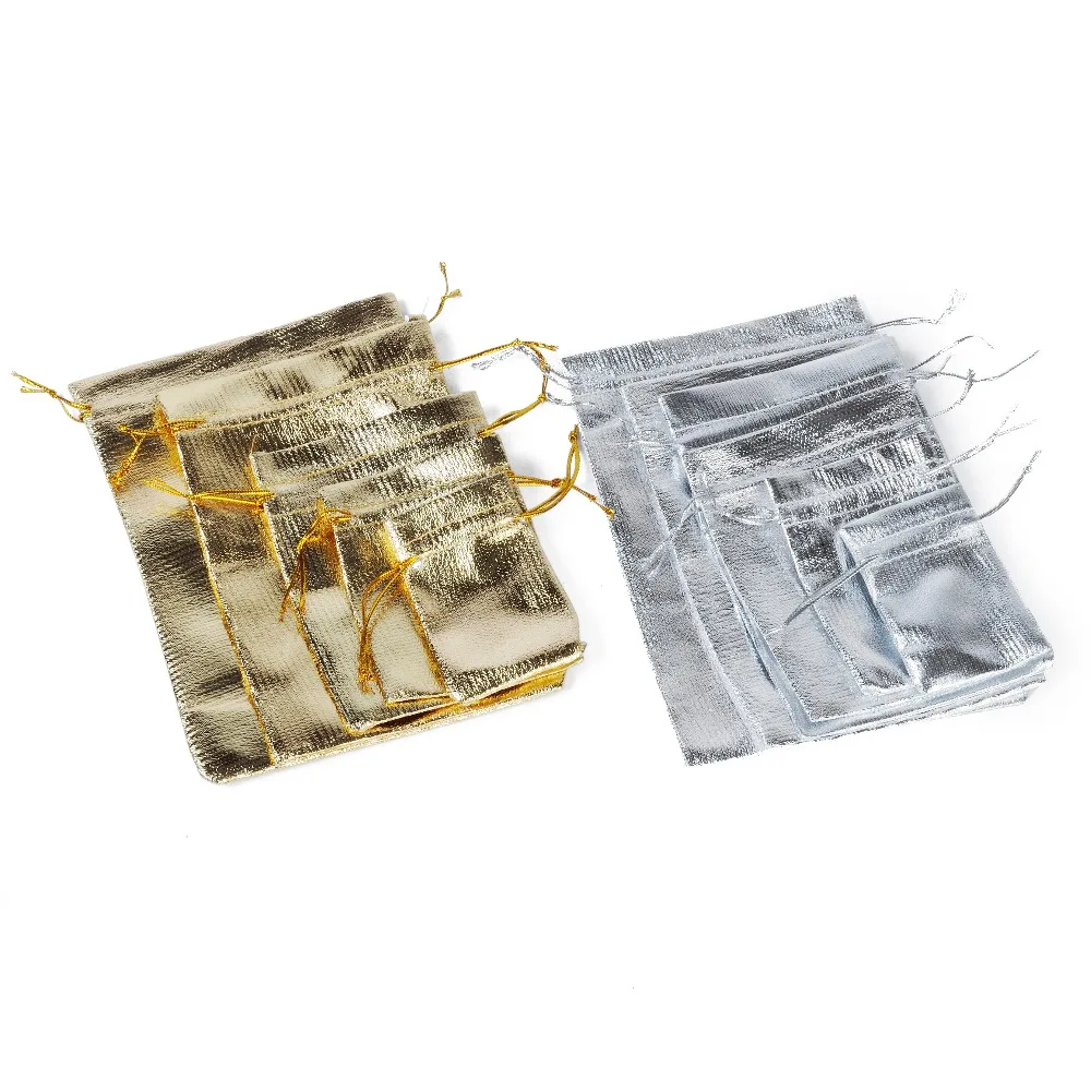 9x12cm Silver Gold Cloth Jewelry Bags 100pcs Small Gift Bags For ...