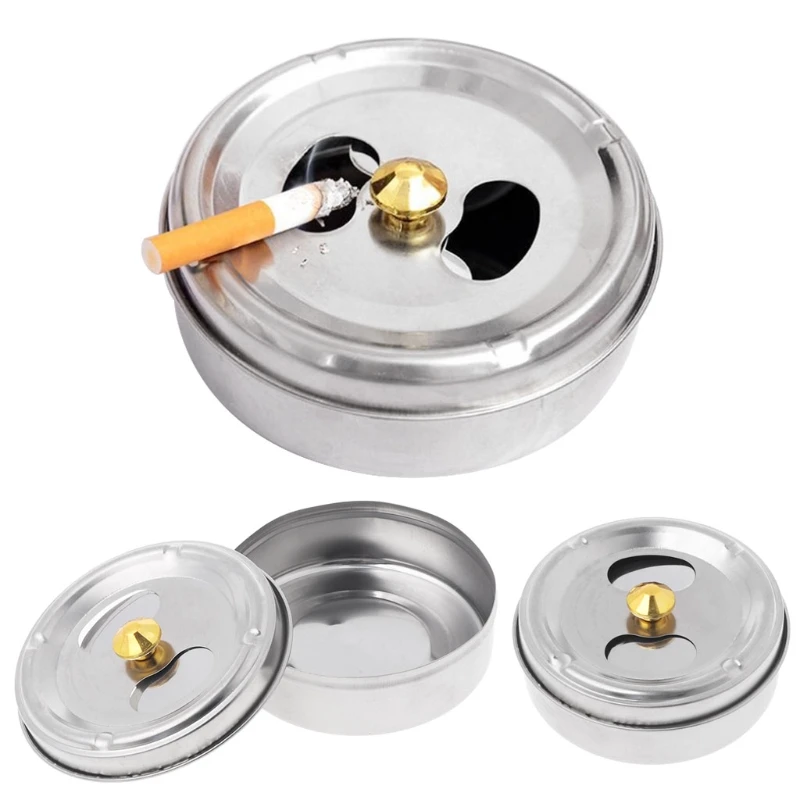 Home Use Stainless Steel Round Revolving Ashtray Rotation Enclosed Lid ...