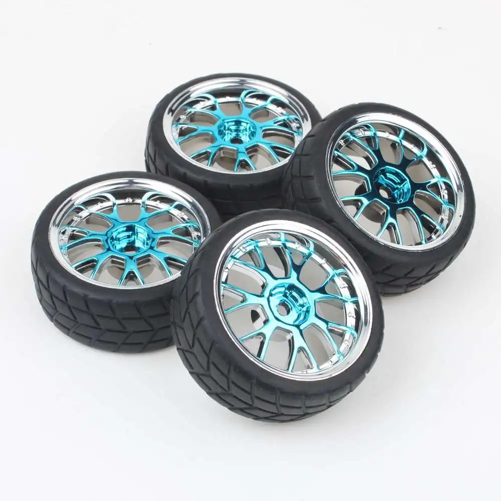 Blue Y Shape Plating Wheel Rim&Soft Square Tires Tyre for RC 1:10 On ...