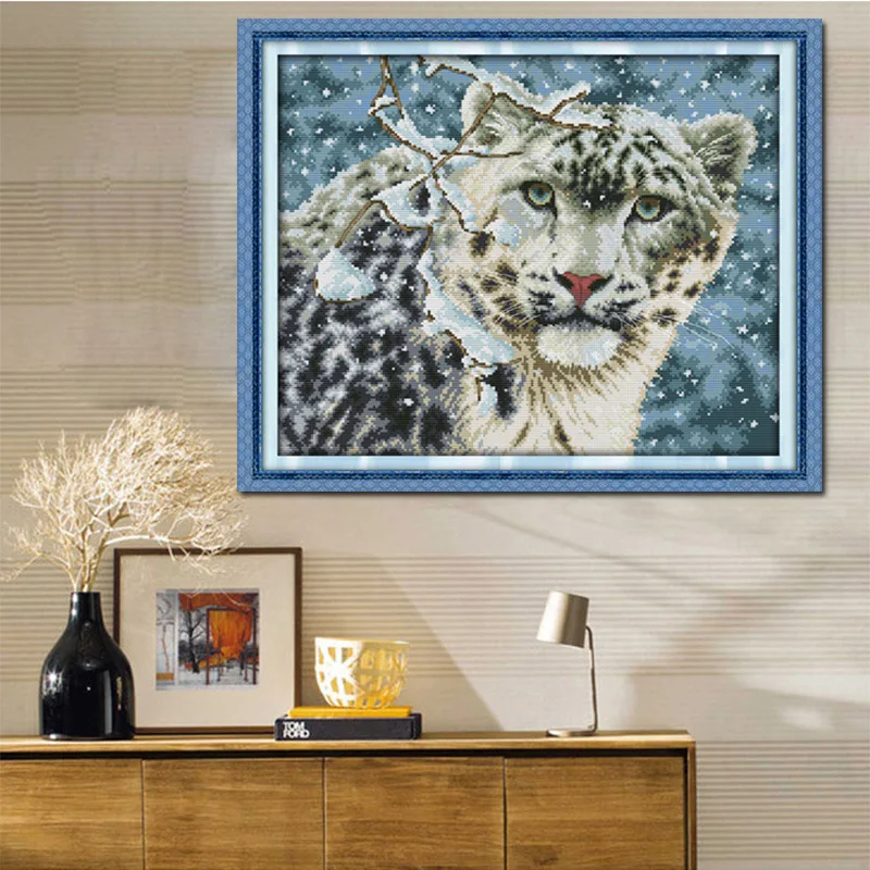 Snow Leopard Counted Cross Stitch DMC 11CT 14CT Cross Stitch DIY Cross ...