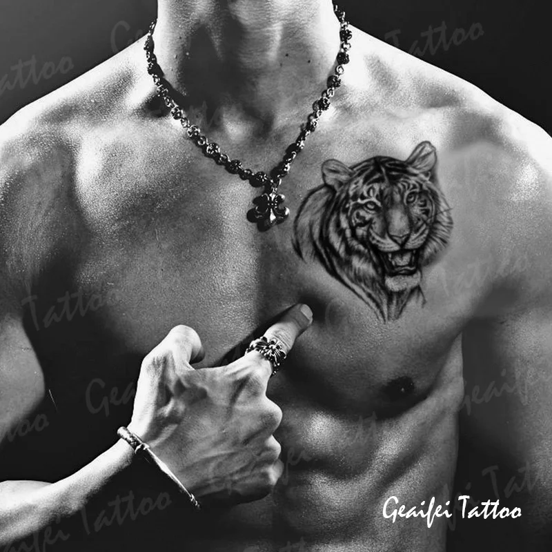 Traditional Tiger Chest Tattoo