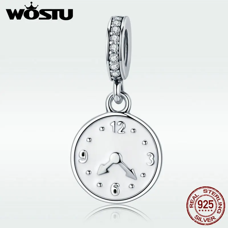 WOSTU Luxury 925 Sterling Silver Happy Time Clock Dangle Charm fit ...