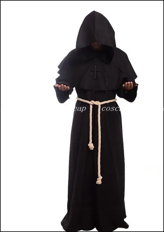 Free Shipping Black Medieval Monks Costume Monk Robe Costume Wizard ...
