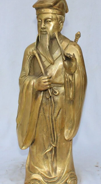16"Famous Chinese Taoism Bronze Stand God Immortal Lu Dongbin Lu Tung ...