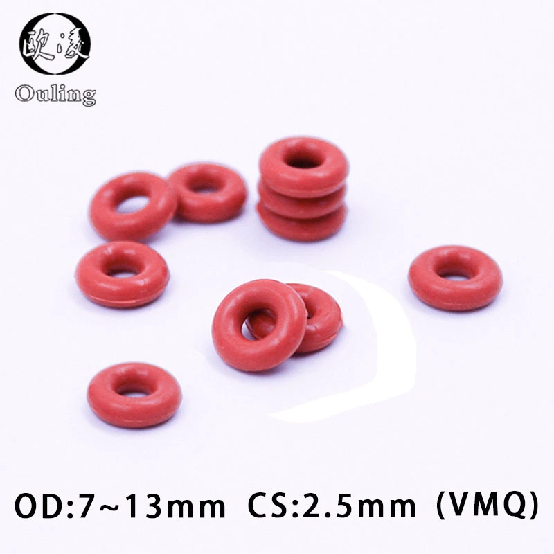 10pc/lot Red Silicone Ring Silicon/vmq O Ring 2.5mm Thickness Od7/8/9/10/11/12/13*2.5mm Rubber O ...