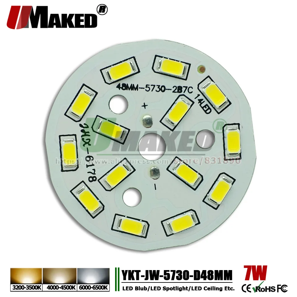UMAKED 7W 48mm LED Light PCB Installed SMD 5730 LEDs Aluminum Lamp ...