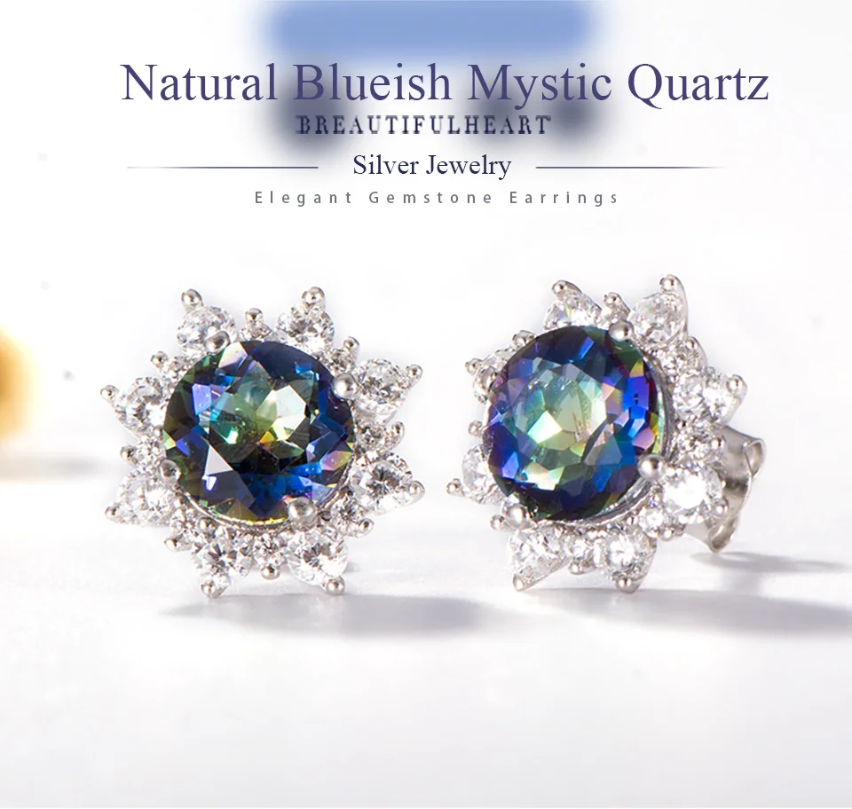 Kuolit натуральный Blueish мистический кварцевый камень серьги-гвоздики для женщин 925 пробы ...