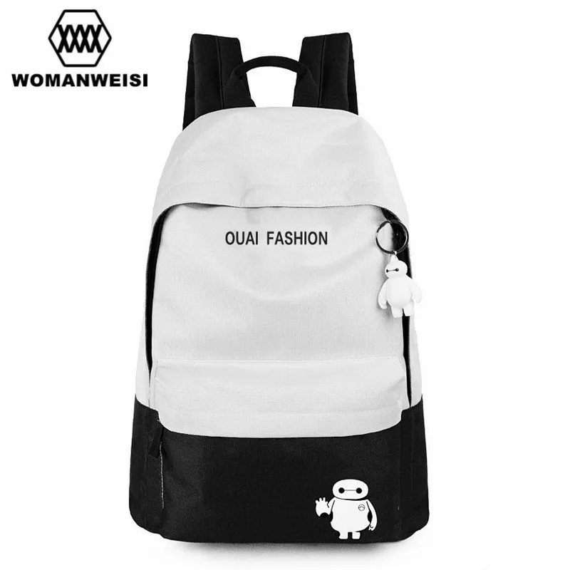 Cute Baymax Black And White Oxford Backpack For Teens Fashion Brand ...
