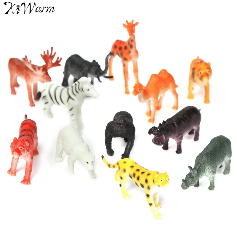Kiwarm 12 Small Plastic Zoo Wild Animals Figure Model For Tiger Leopard ...