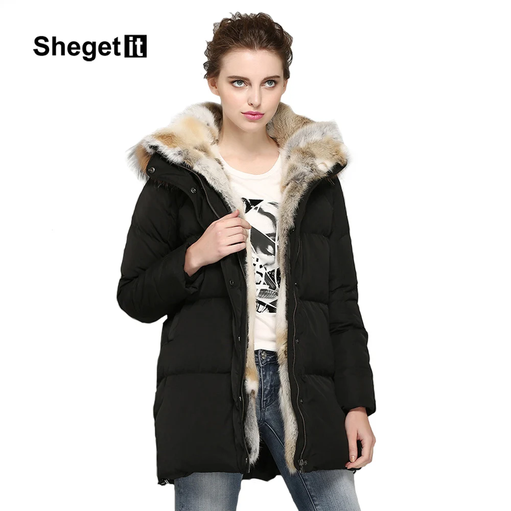 Shegetit 2017 Nuevo Cuello de Piel de Conejo Con Capucha invierno de ...