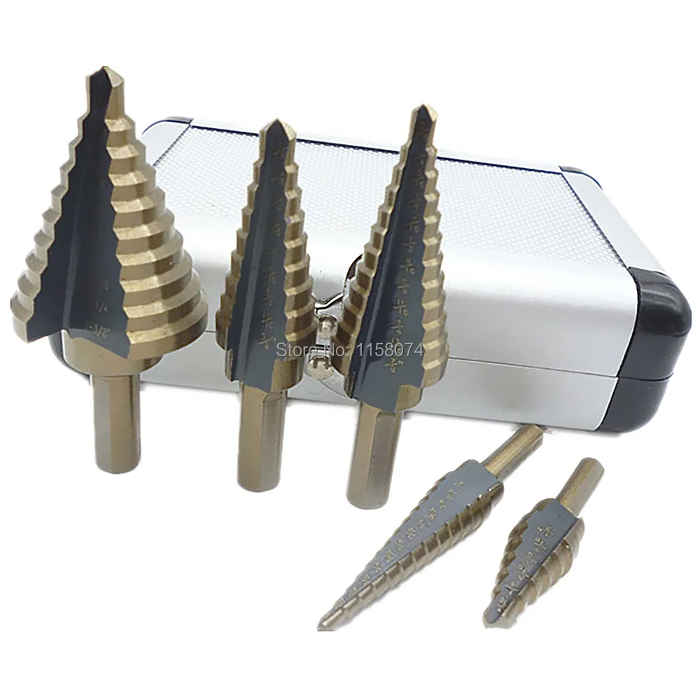 5x Hss Cobalt Multiple Hole 50 Sizes Step Drill Bit Tri flat Shank Cone ...